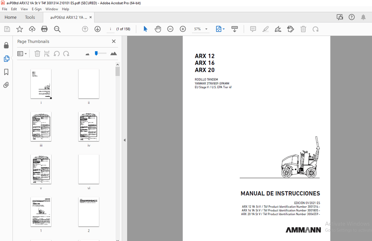 AMMANN ARX 12 ARX 16 ARX 20 RODILLO TÁNDEM MANUAL DE INSTRUCCIONES PDF