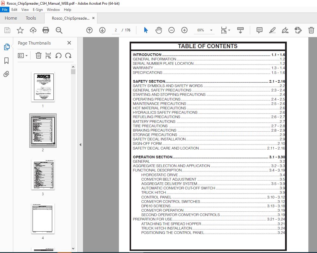 ROSCO CSH-173 CSH-202 CHIPSPREADER Operations, Service & Parts Manual ...
