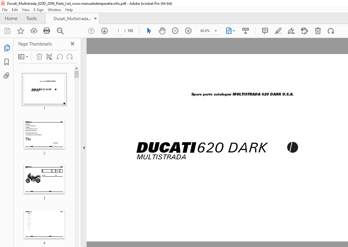Ducati MULTISTRADA 620 DARK 2006 Parts Manual PN 915.1.233.1B - PDF ...