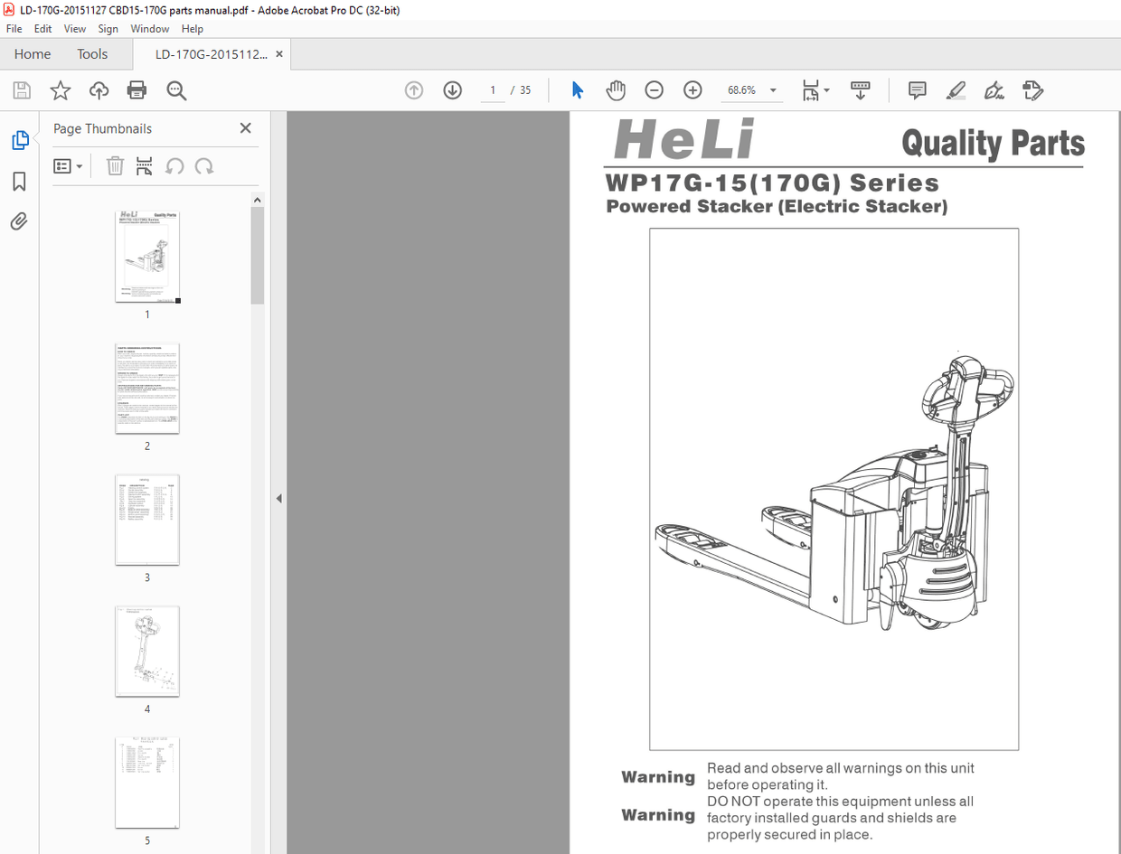 Heli Forklift WP17G-15(170G) Series Powered Stacker (Electric Stacker ...