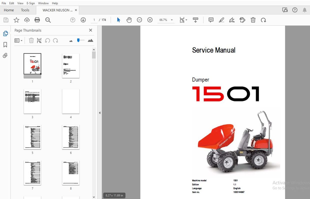 WACKER NEUSON 1501 DUMPER SERVICE MANUAL 1000144667 - PDF DOWNLOAD