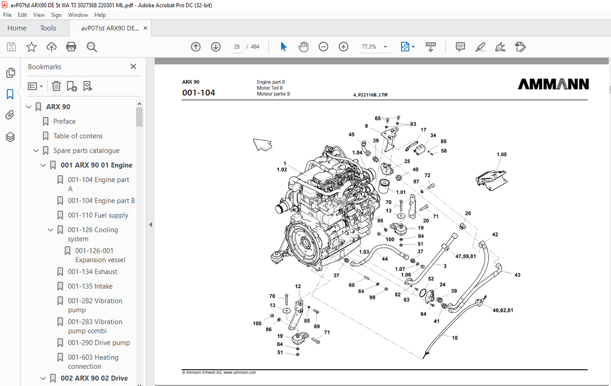 Ammann ARX 90 Tandem Roller Parts Catalogue Manual 3027368 - PDF