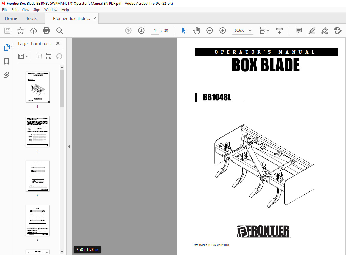 Frontier Box Blade BB1048L Operator’s Manual(5WPMAN0178) – PDF DOWNLOAD