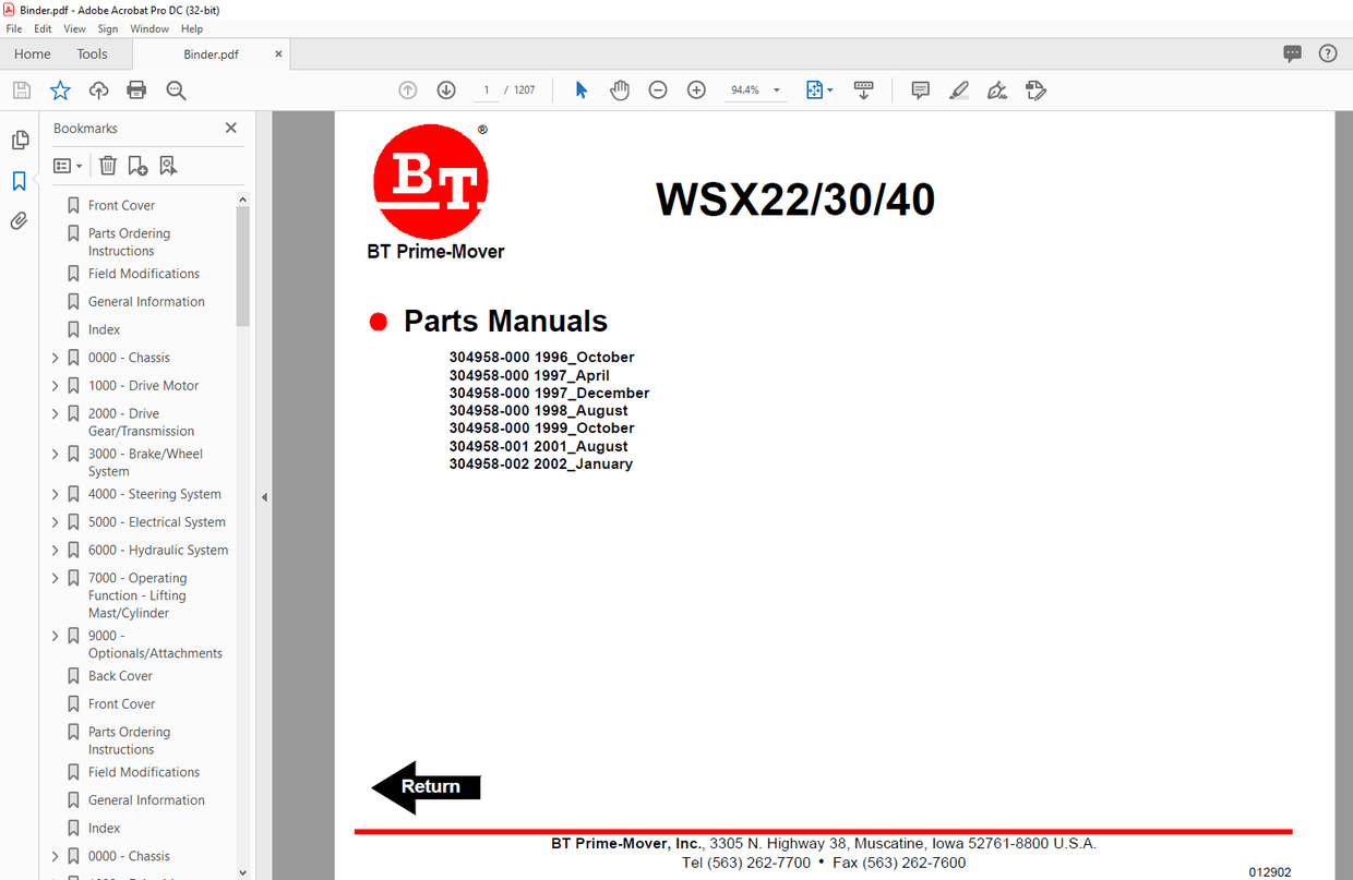 BT Prime-Mover WSX22/30/40 Parts Manual – PDF DOWNLOAD