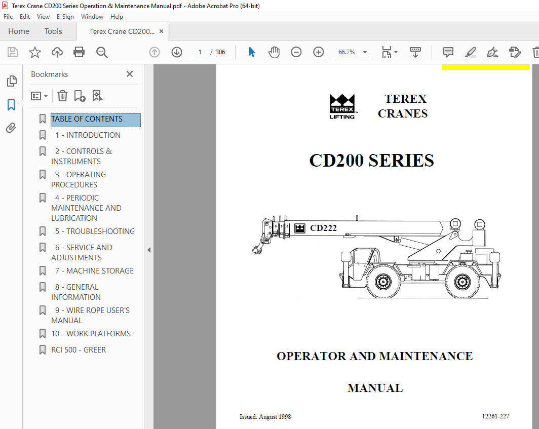Terex Crane CD200 Series Operator & Maintenance Manual – PDF DOWNLOAD