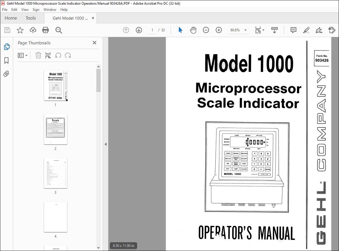 Gehl Model 1000 Microprocessor Scale Indicator Operators Manual 903426A – PDF DOWNLOAD