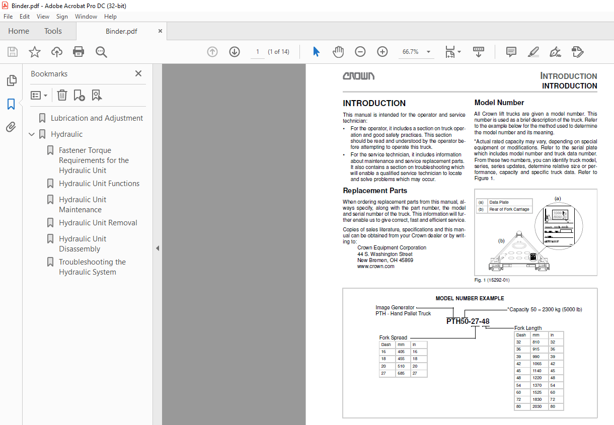 Crown Forklift PTH 50 Pallet Service Manual – PDF DOWNLOAD