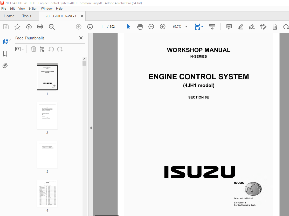 Isuzu 4JH1 Engine Control System N Series Workshop Manual - PDF DOWNLOAD