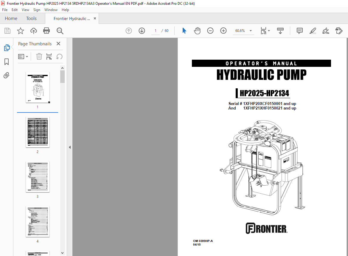 Frontier Hydraulic Pump HP2025 HP2134 Operator’s Manual(5RDHP2134A3) – PDF DOWNLOAD