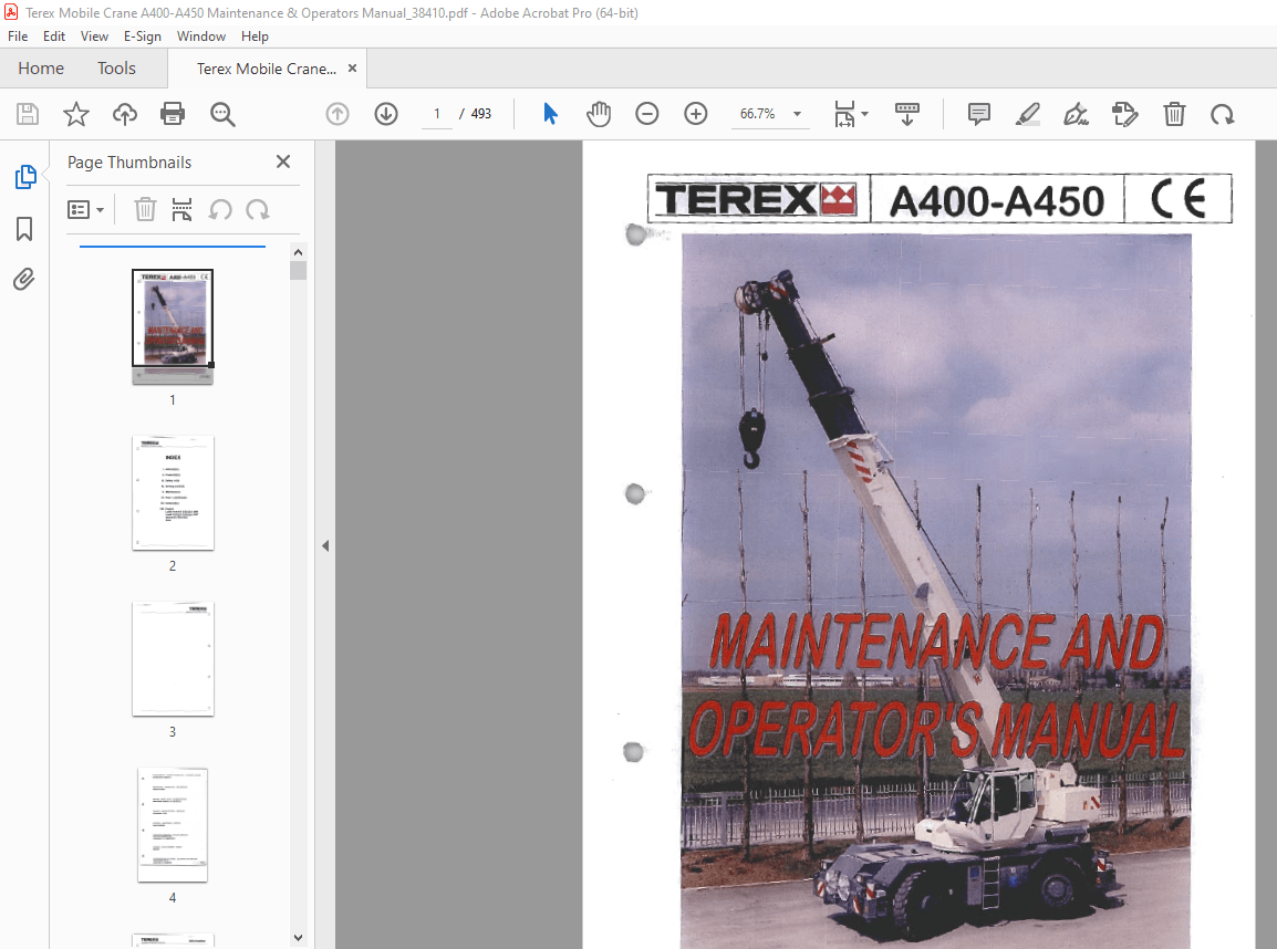 Terex Crane A400-A450 Maintenance & Operator’s Manual 38410 – PDF DOWNLOAD