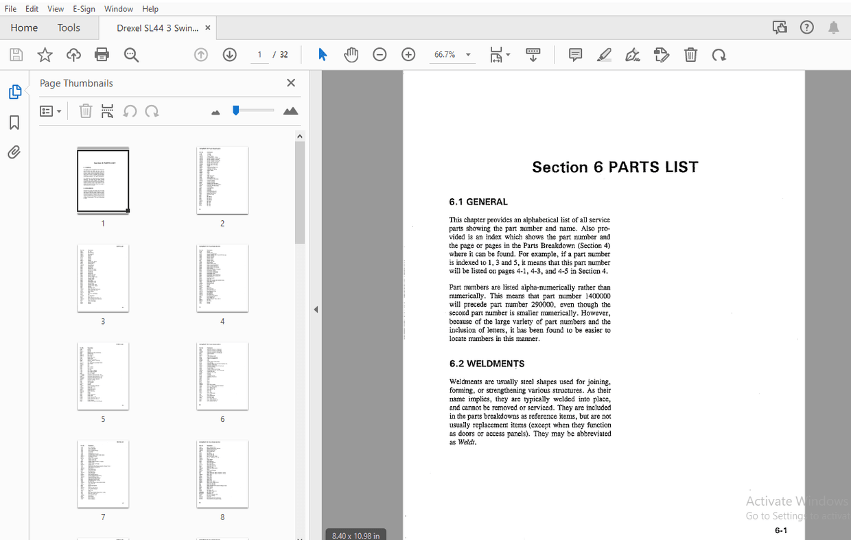 Drexel SL44/3 SwingMast Lift Truck Parts Manual 17350-03 ( Section 6) – PDF DOWNLOAD