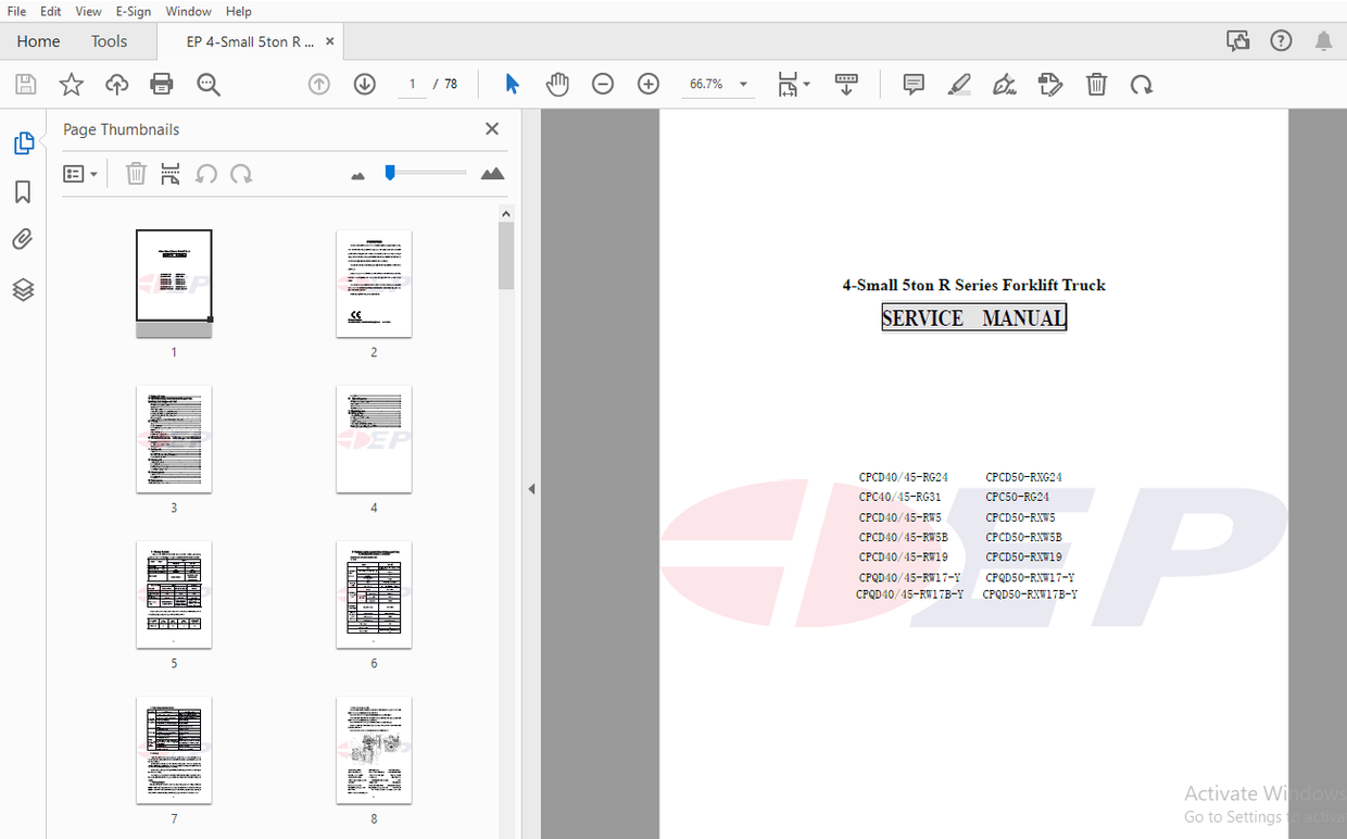 EP 4-Small 5ton R Series Forklift Truck Service Manual – PDF DOWNLOAD