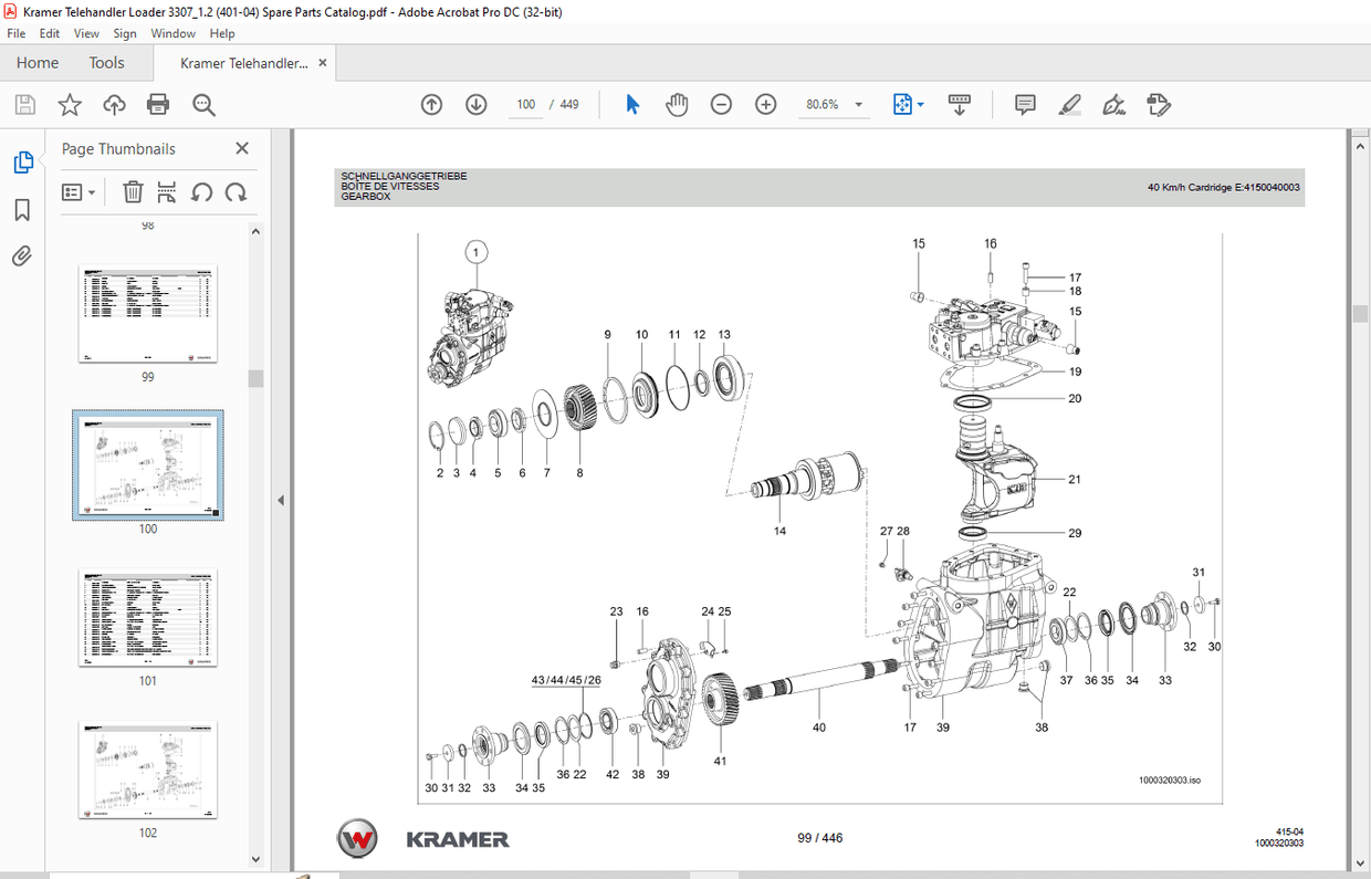 KRAMER Telehandler 3007 Spare Parts List Manual SN415040001 – PDF DOWNLOAD