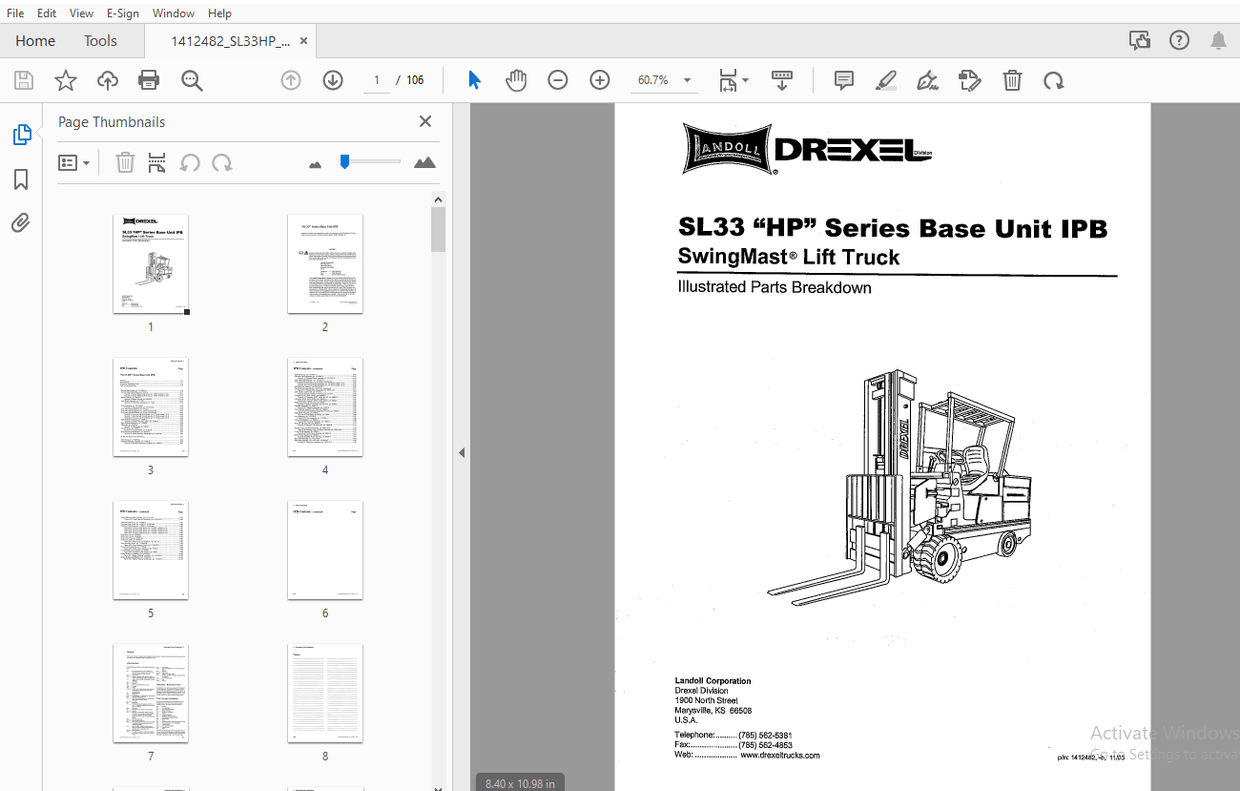 Drexel SL33HP SwingMast Lift Truck Technical Manual 1412482 – PDF