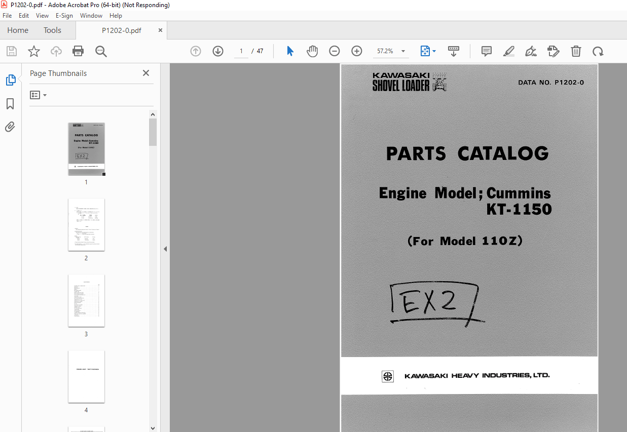 Kawasaki Cummins KT-1150 Shovel Loader For 110Z Parts Manual -PDF DOWNLOAD