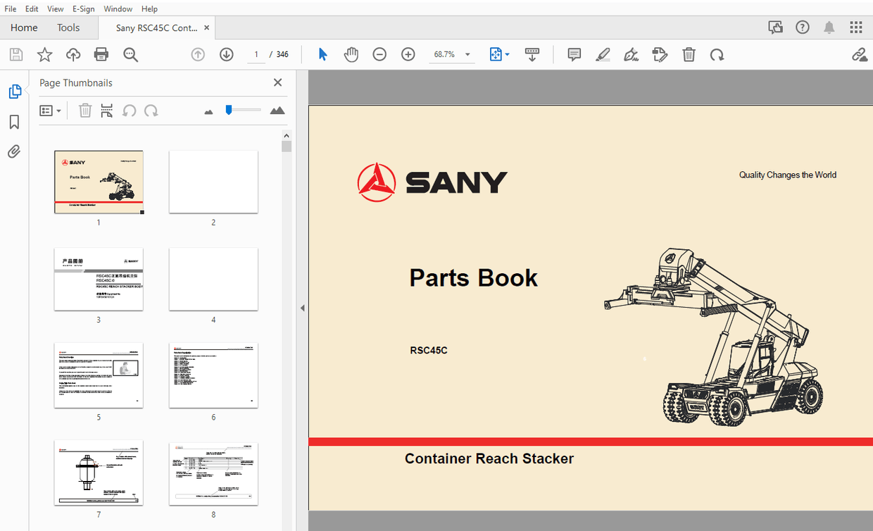 Sany RSC45C Container Reach Stacker Parts Manual – PDF DOWNLOAD