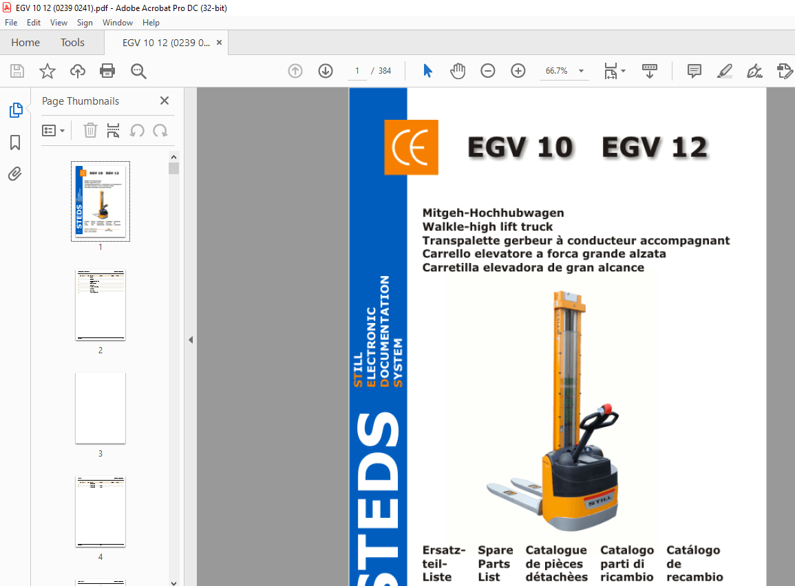 STILL STED Forklift EGV 10 EGV 12 Walkle high lift truck Spare Parts List Manual – PDF DOWNLOAD