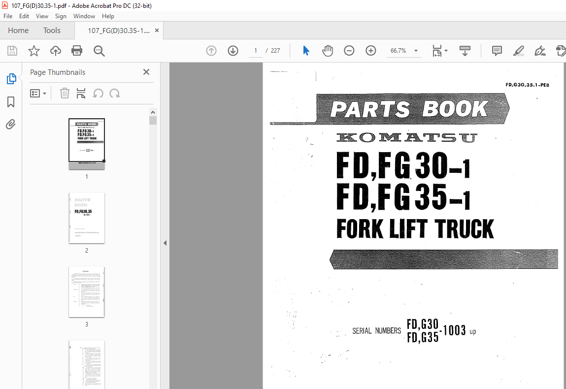 Komatsu FORKLIFT Truck FD FG30-1 FD FG35-1 Parts Manual - PDF DOWNLOAD