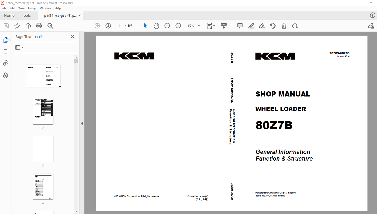 KCM 80Z7B WHEEL LOADER(General Information Function & Structure)CUMMINS QSB6.7 Engine Shop ManualPDF