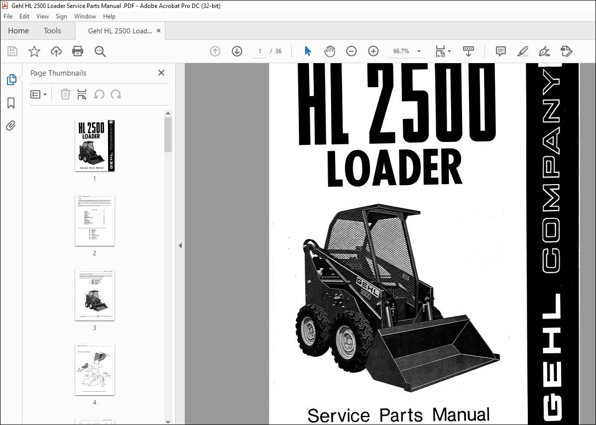 Gehl HL 2500 Loader Service Parts Manual – PDF DOWNLOAD