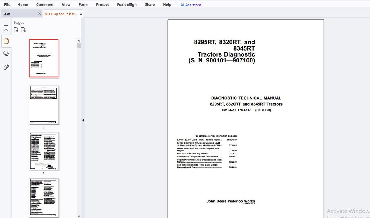 John Deere 8295RT, 8320RT & 8345RT Tractors Diagnostic Technical Manual ...