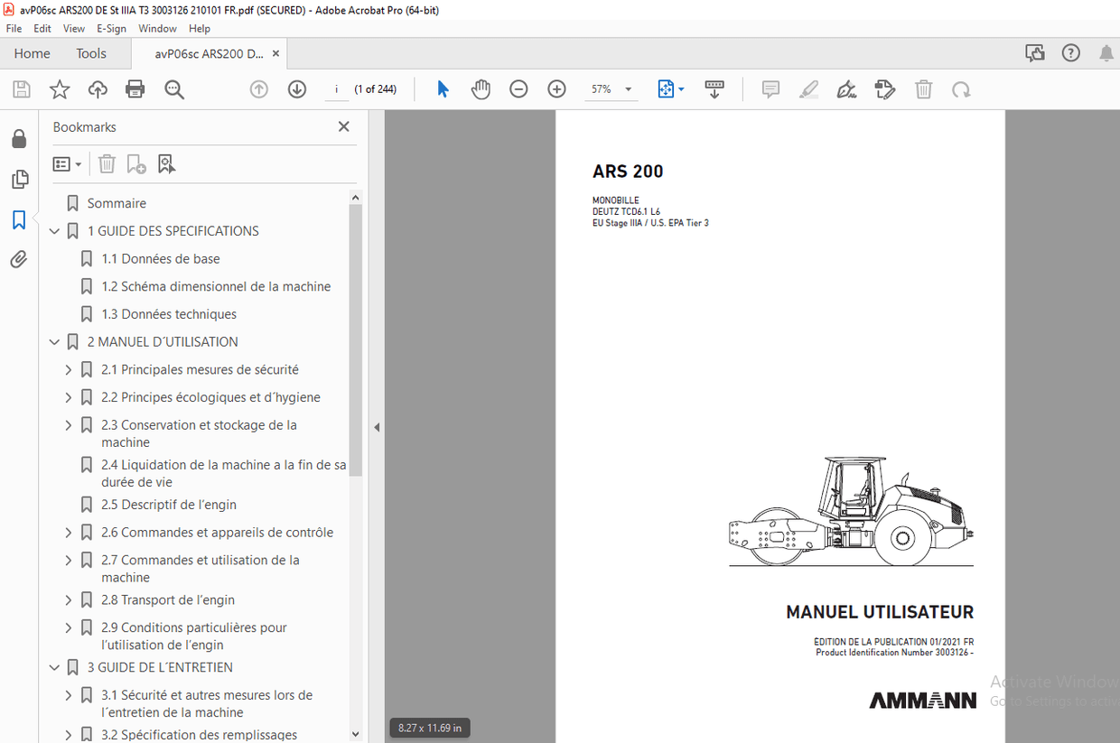 AMMANN ARS 200 MONOBILLE MANUEL UTILISATEUR 3003126 PDF