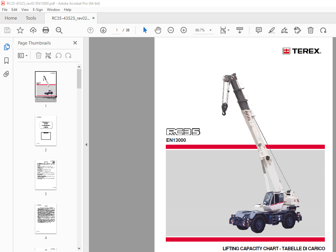 Terex Crane RC35 Lifting Capacity Chart Manual – PDF DOWNLOAD