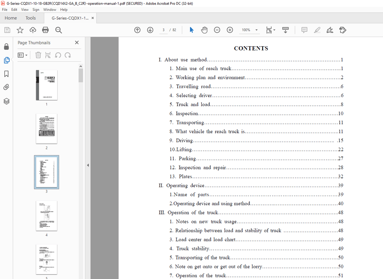 Heli Forklift G Series 1.6-1.8t Electric Narrow Aisle Reach Truck Operator`s Manual