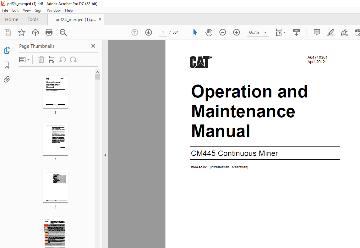 Cat CM445 Continuous Miner Operation and Maintenance Manual A6474X361 - PDF DOWNLOAD