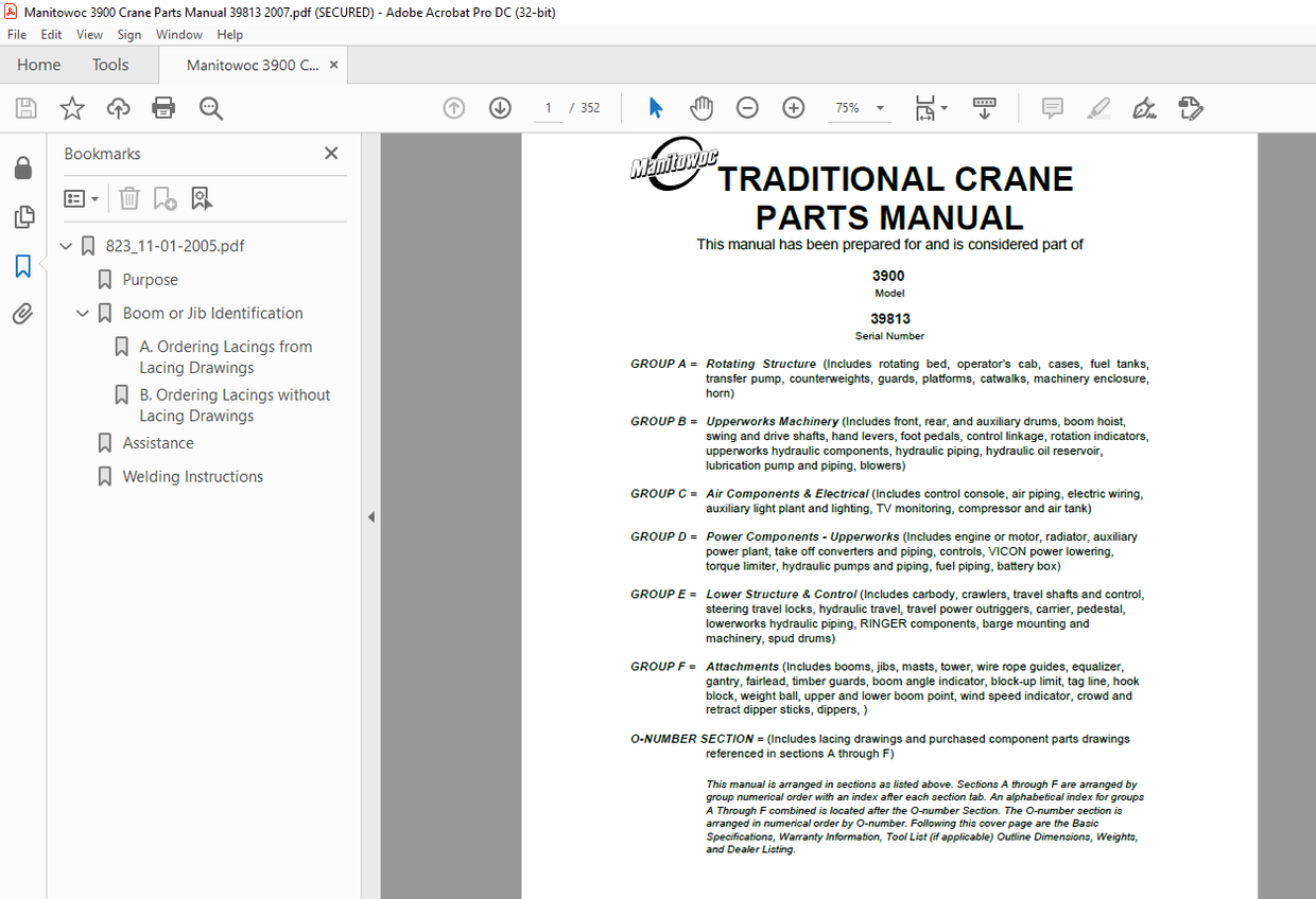Manitowoc Traditional Crane 3900 Parts Manual SN 39813 – PDF DOWNLOAD