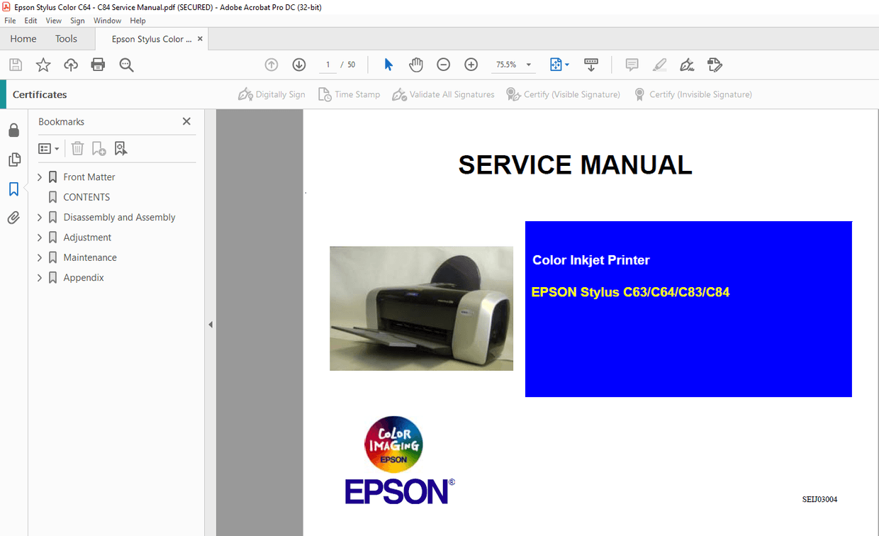 Epson Stylus Color C64 - C84 Service Manual - PDF DOWNLOAD