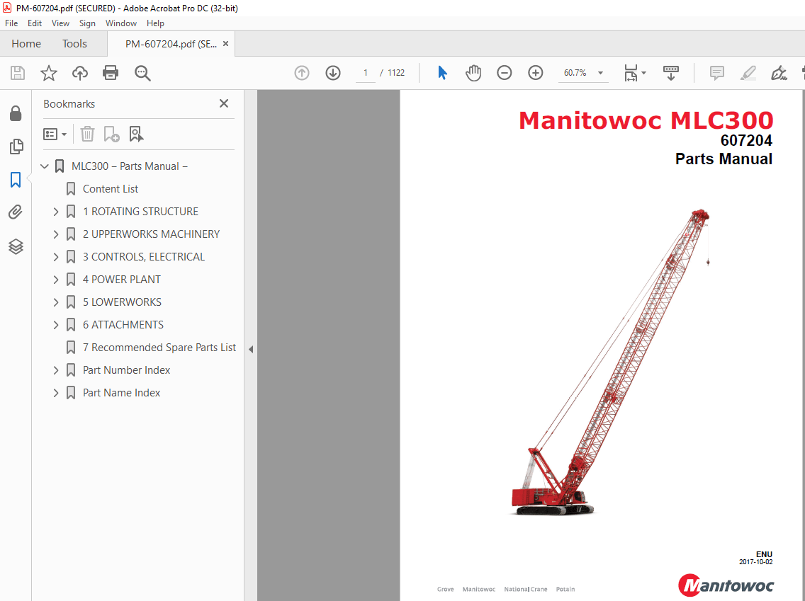Manitowoc Crane MLC300 Parts Manual 607204 – PDF DOWNLOAD