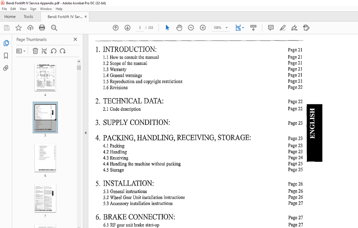 Bendi Forklift IV Service Appendix Manual – PDF DOWNLOAD