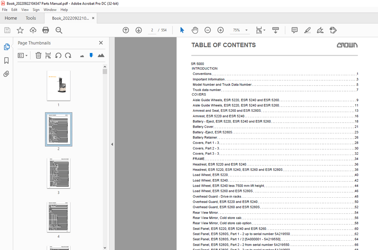 Crown Forklift SR 5000 Series Parts Manual – PDF DOWNLOAD