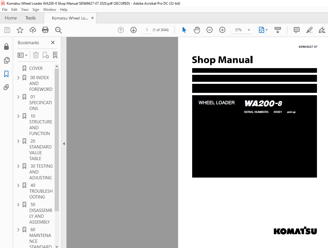 Komatsu WA200-8 Wheel Loader Shop Manual SEN06627-07 – PDF DOWNLOAD