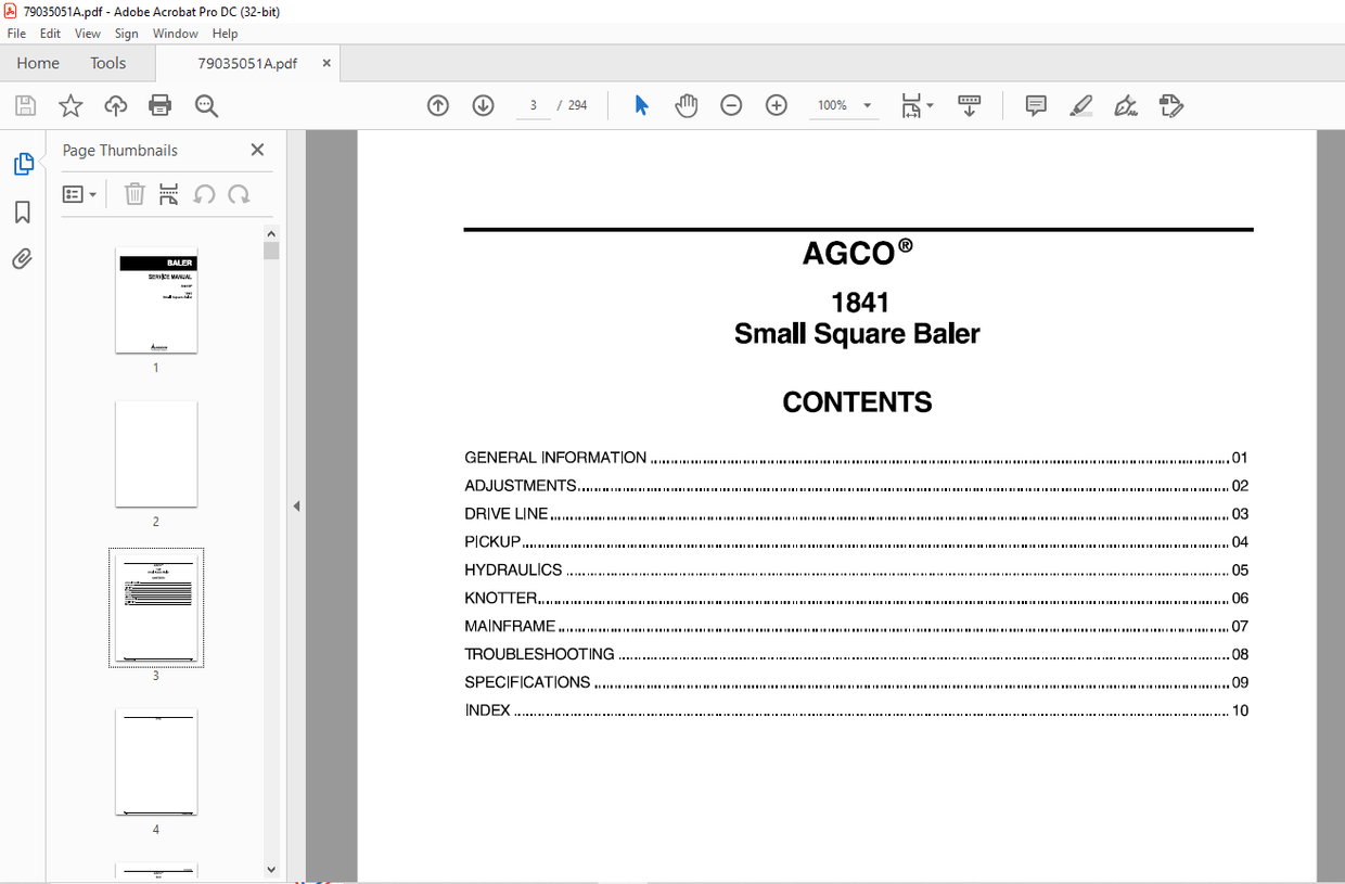 AGCO NA 1841 Small Square Baler Service Manual – PDF DOWNLOAD