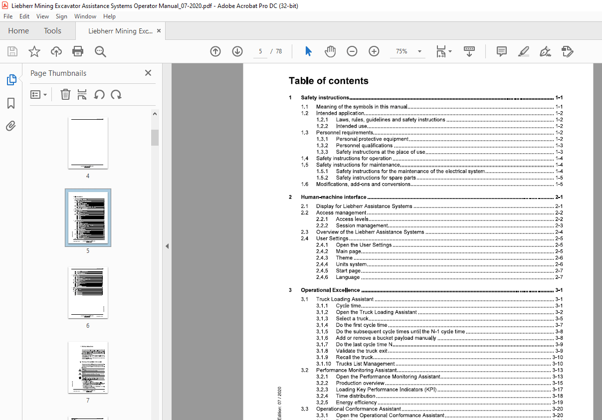 Liebherr Mining Excavator Assistance Systems Operator Manual - PDF DOWNLOAD