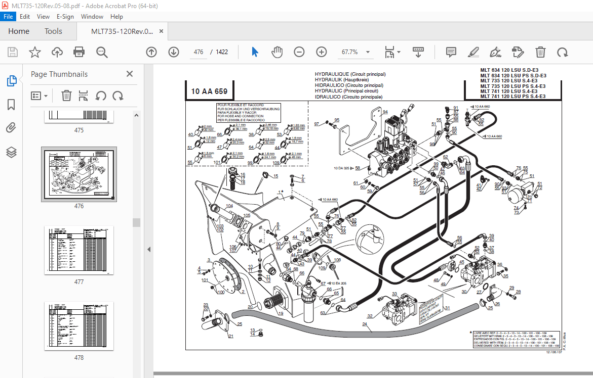 Manitou Forklift MLT735 120 LSU Series 4-E3 Parts Manual – PDF DOWNLOAD