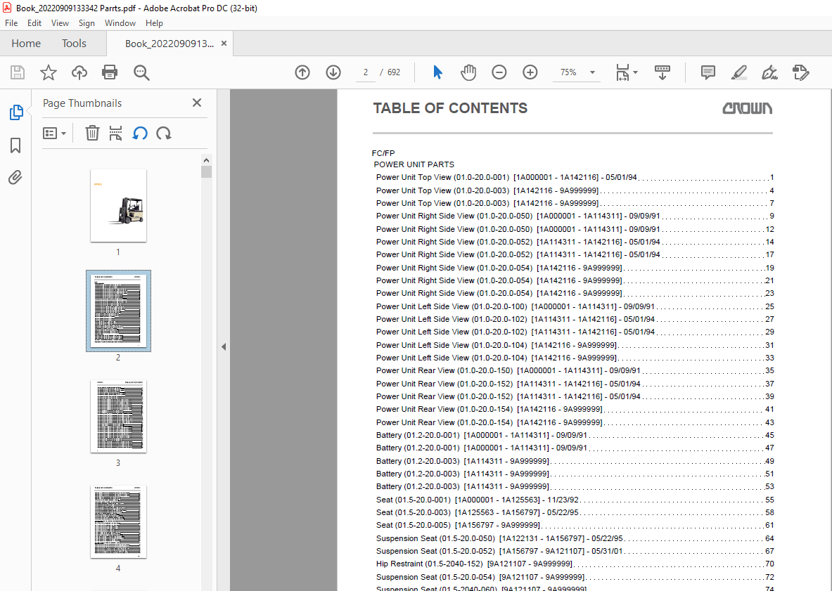 Crown Forklift FC FP Parts Manual – PDF DOWNLOAD