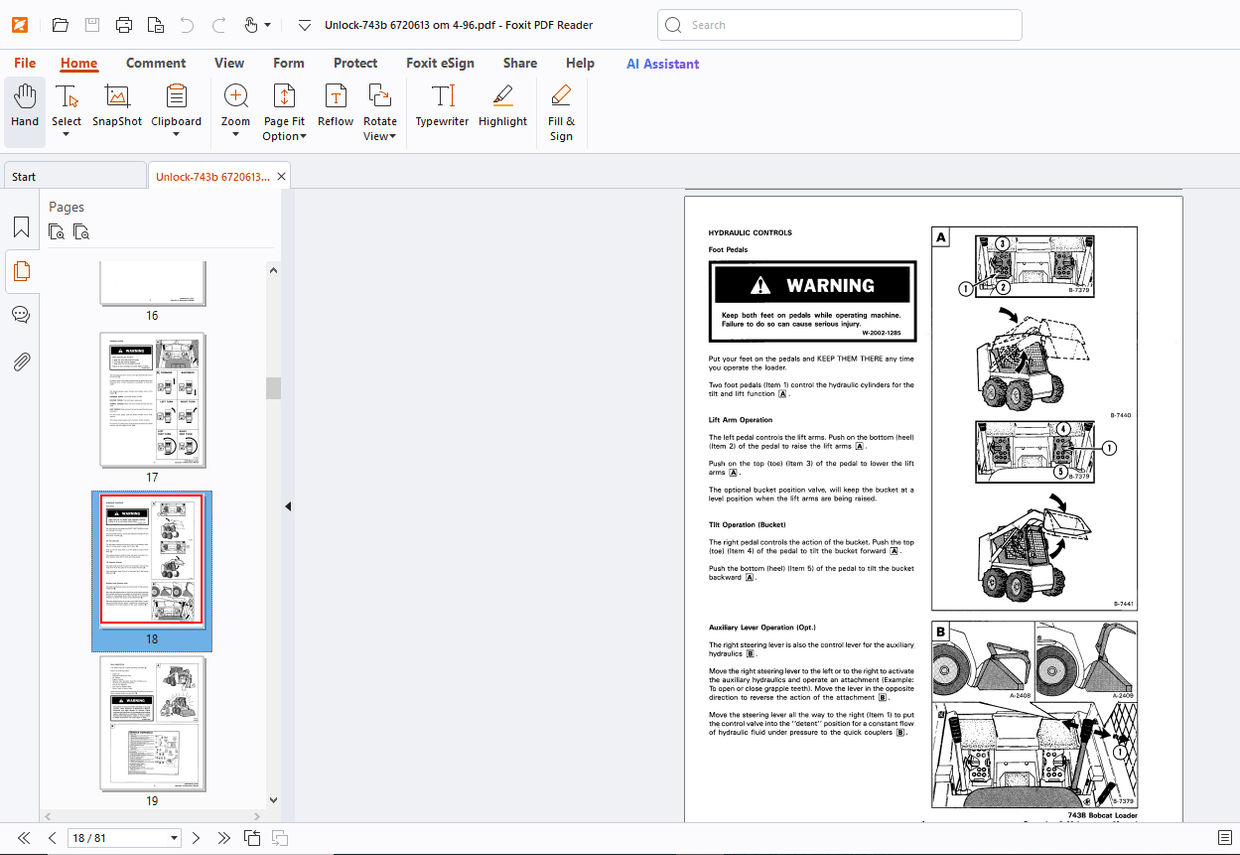Bobcat 743B Operation & Maintenance Manual - PDF DOWNLOAD