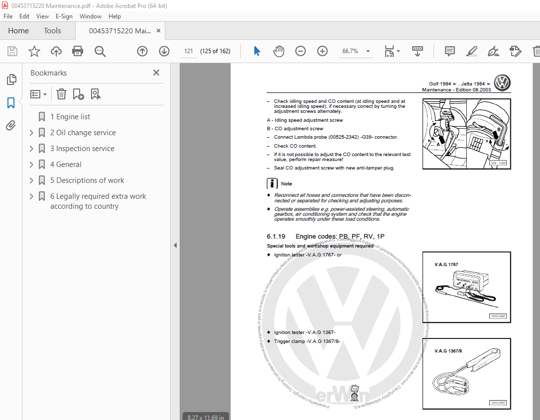 Volkswagen Golf 1984 & Jetta 1984 Maintenance Manual - PDF DOWNLOAD