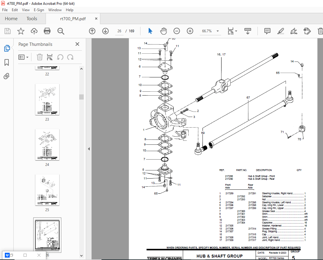 Terex Crane RT700 Parts Manual 12261-264 – PDF DOWNLOAD