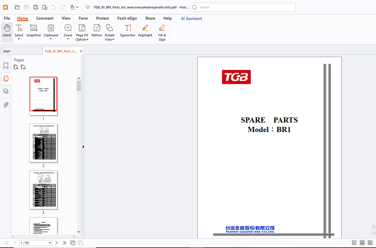 TGB BR1 Spare Parts Manual - PDF DOWNLOAD
