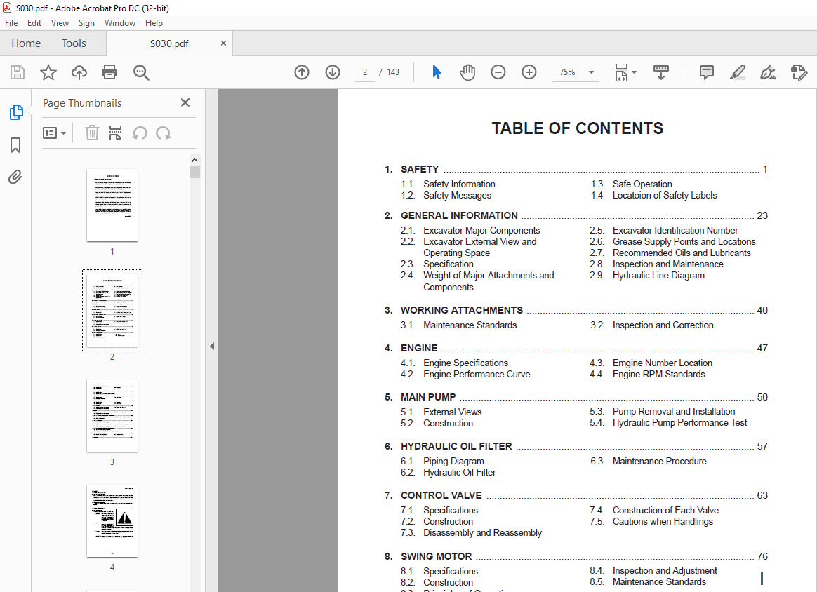 Daewoo Excavator Solar 030 Plus and 035 Serial Shop Manual - PDF DOWNLOAD