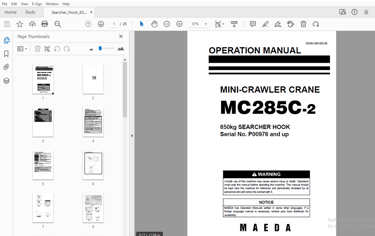 Maeda MC285C-2 MINI-CRAWLER CRANE OPERATION MANUAL – PDF DOWNLOAD