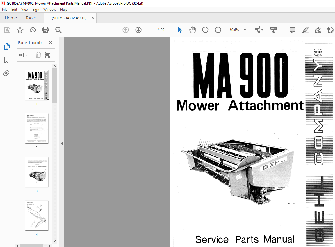 Gehl MA900 Mower Attachment Service And Parts Manual(901859A) – PDF DOWNLOAD