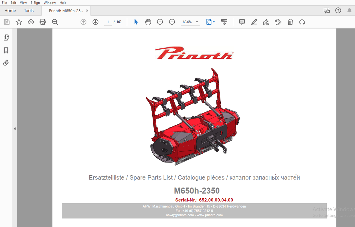 Prinoth M650h-2350 Parts Manual 652.00.00.04.00 – PDF DOWNLOAD