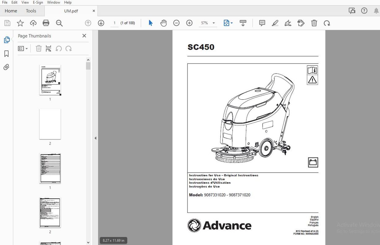 Advance SC450 Instruction for Use Manual 9099602000 - PDF DOWNLOAD