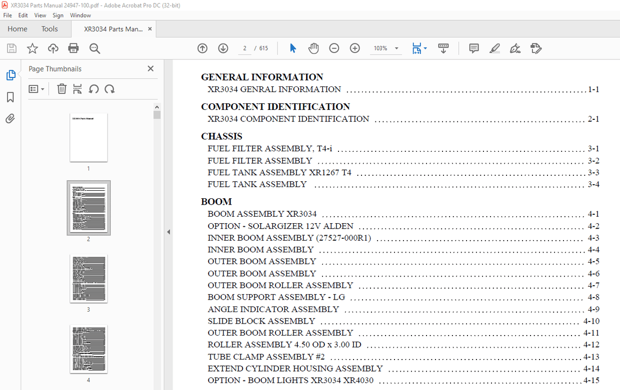 Xtreme Telehandler XR3034 Forklift Parts Manual – PDF DOWNLOAD