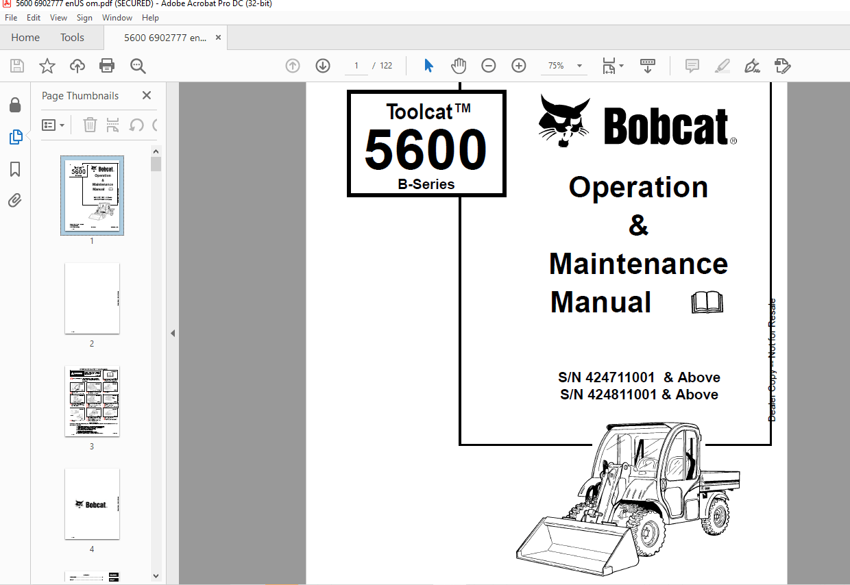 Bobcat Toolcat™ 5600 B-Series Utility Work Machine Operation ...